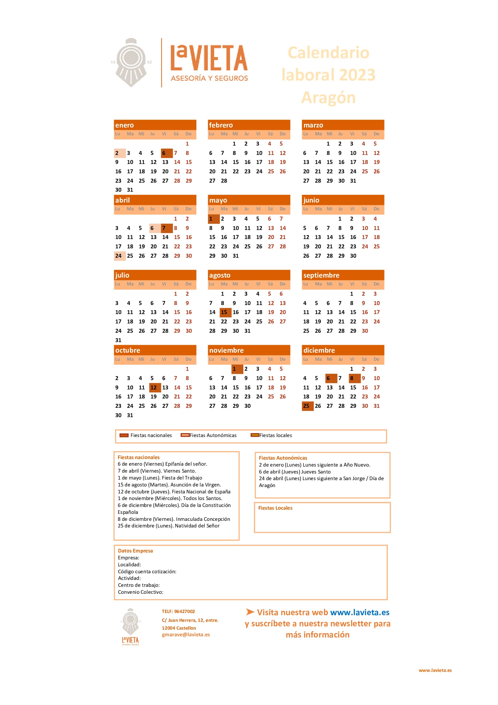 Calendario Laboral De Aragón 2023 En Pdf Para Imprimir