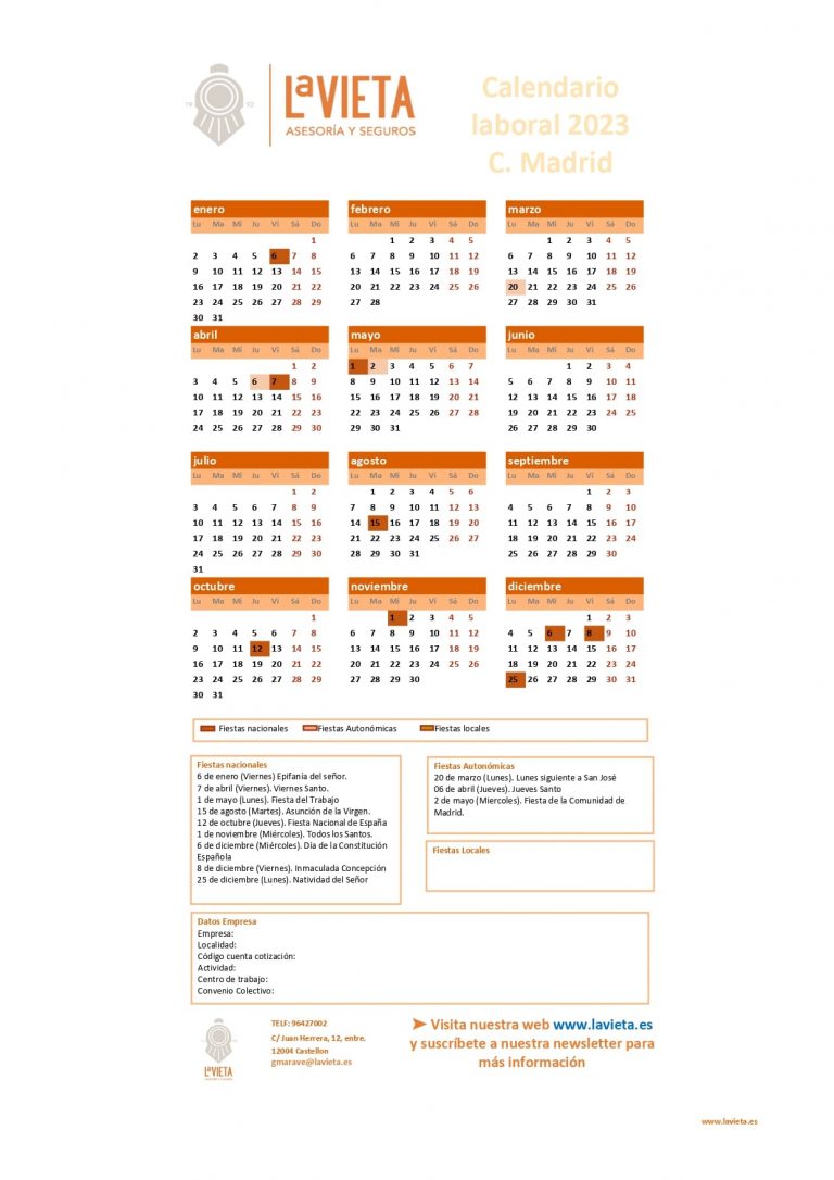 Calendario Laboral De Madrid 2023 En Pdf Para Imprimir