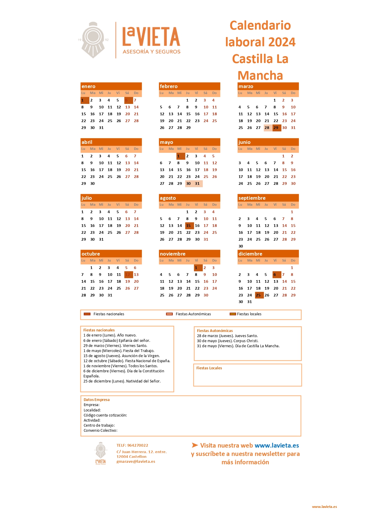 Calendario Laboral De Castilla La Mancha 2024 En Pdf Para Imprimir